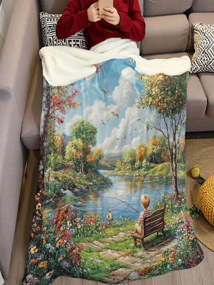 Плед Мальчик и Цветок Диванное одеяло покрывало теплое одеяло легкое одеяло , Фланель, 240 см х 220 см