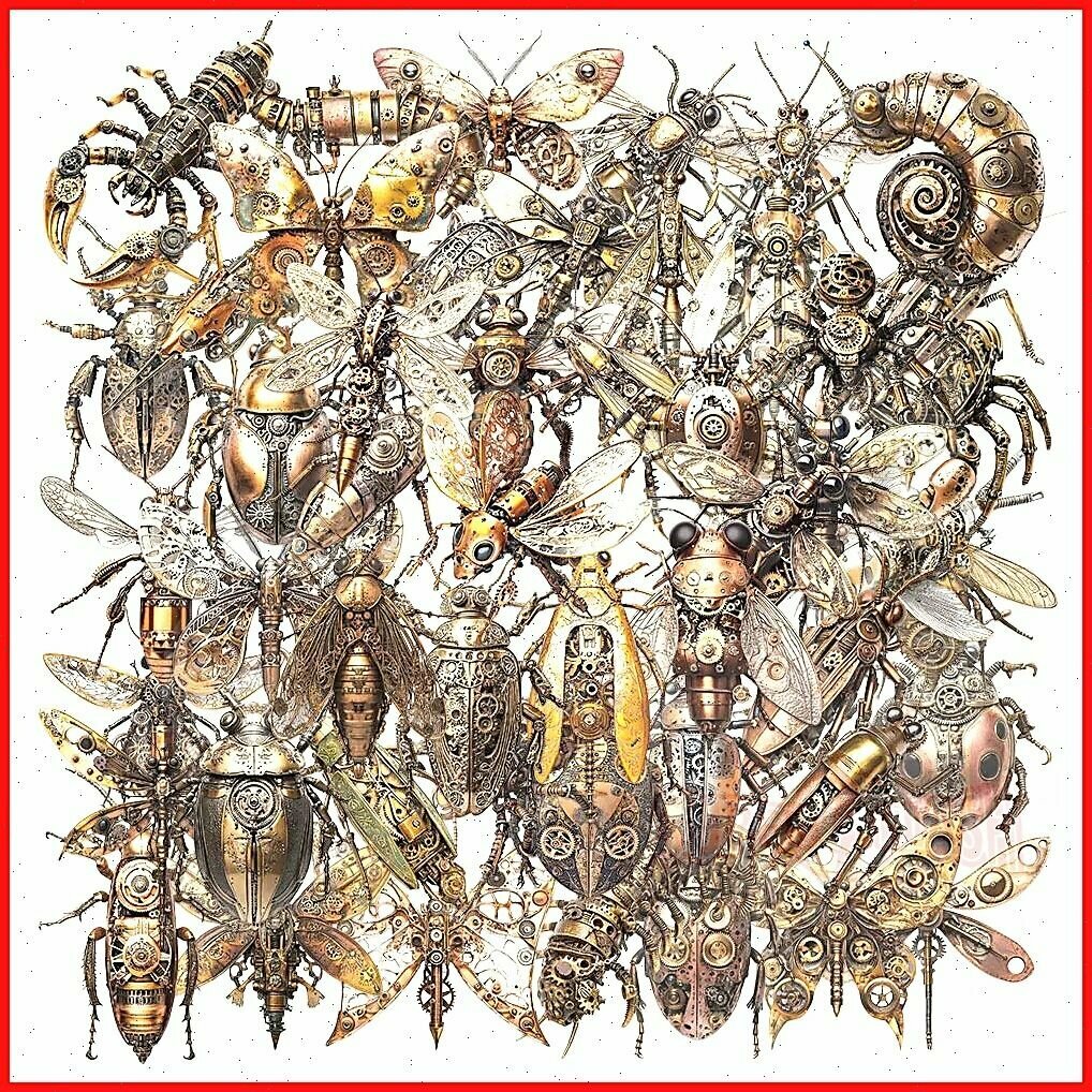 50 стимпанк наклеек с насекомыми