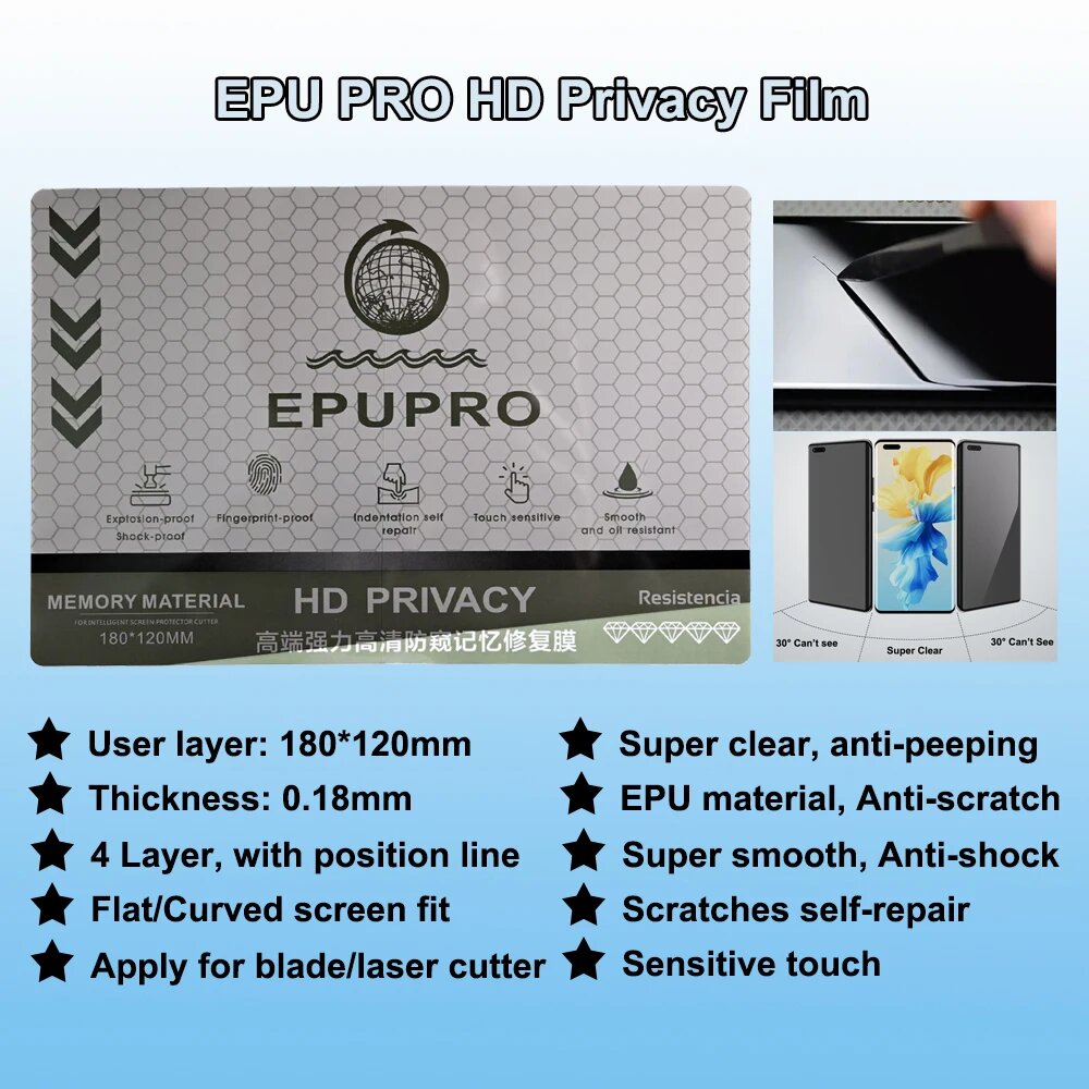 Vormir 50 шт. EPU самовосстанавливающаяся HD конфиденциальная гидрогелевая пленка защитные пленки для плоттера глянцевая антиподглядывающая микросхема для резки 50pcs HD Privacy