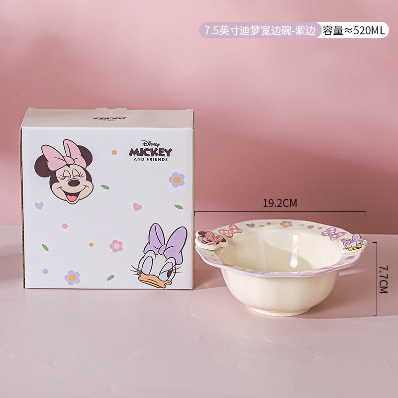 2026 Набор керамических мисок и тарелок с тиснением Микки Диснея, кружка для питья, высококачественный изысканный кремовый стиль, чашка для послеобеденного чая