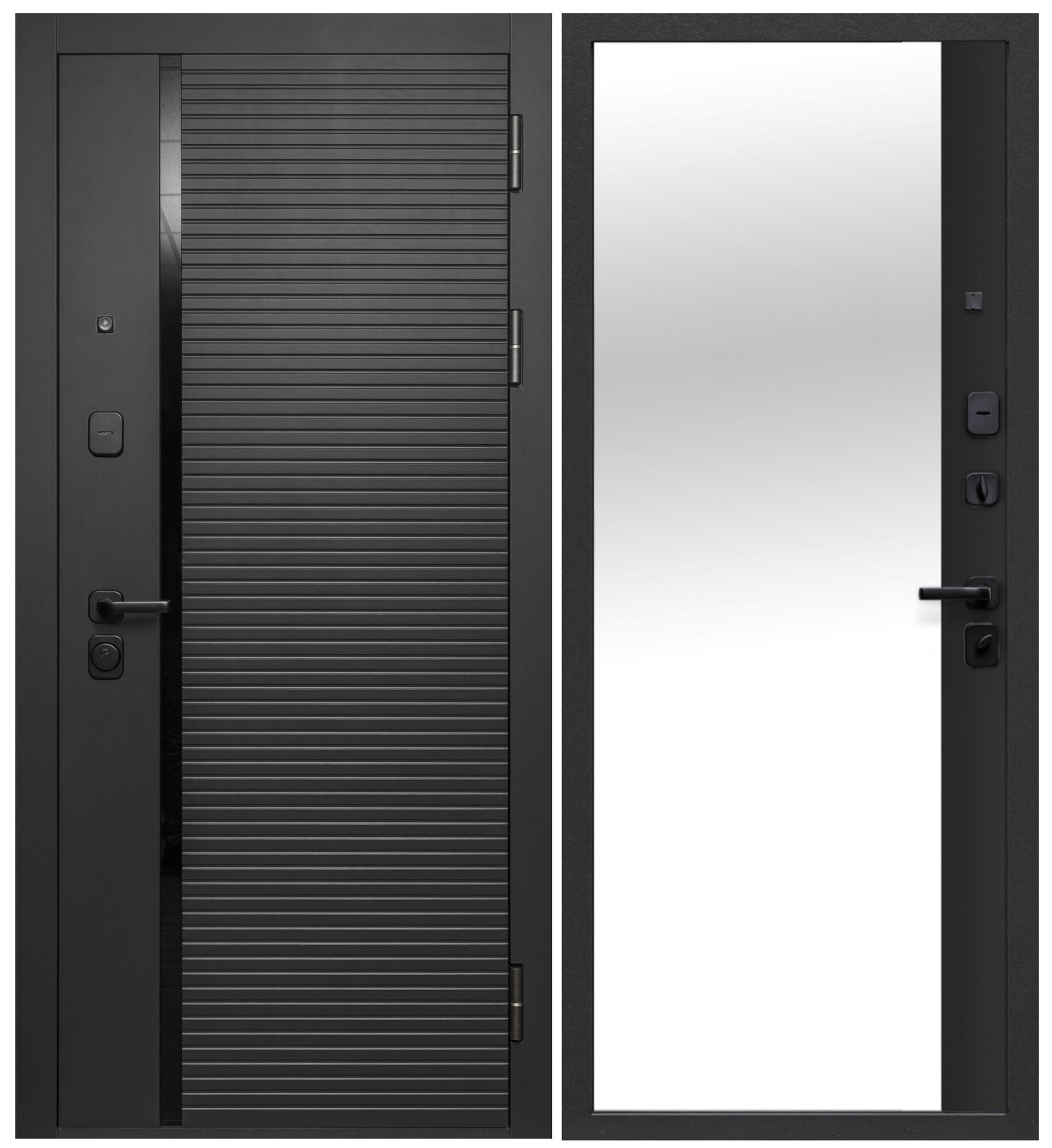 Входная дверь Ferroni Черное Зеркало Сатин Черный (860мм) правая