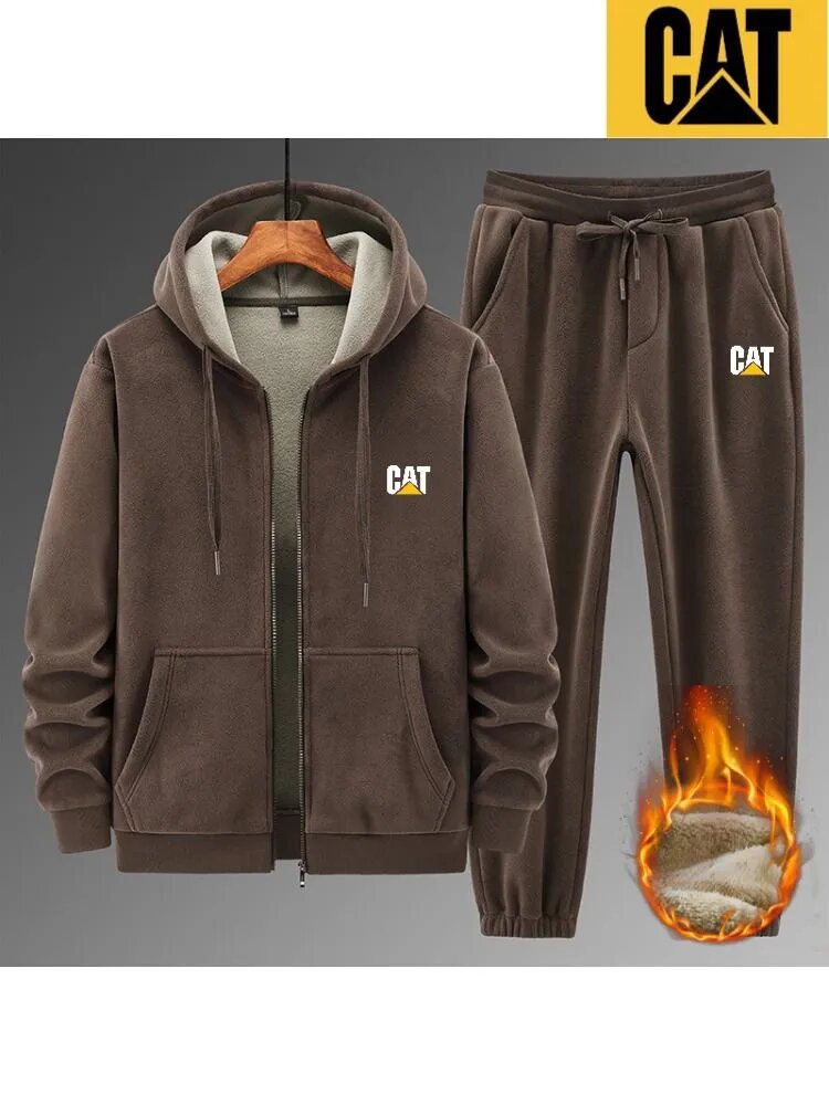 Комплект одежды Caterpillar Спортивный костюм мужской с капюшоном и вельветом, Утепленный комплект для зимы и межсезонья, Теплая толстовка и штаны для города и отдыха, sixe 44-54