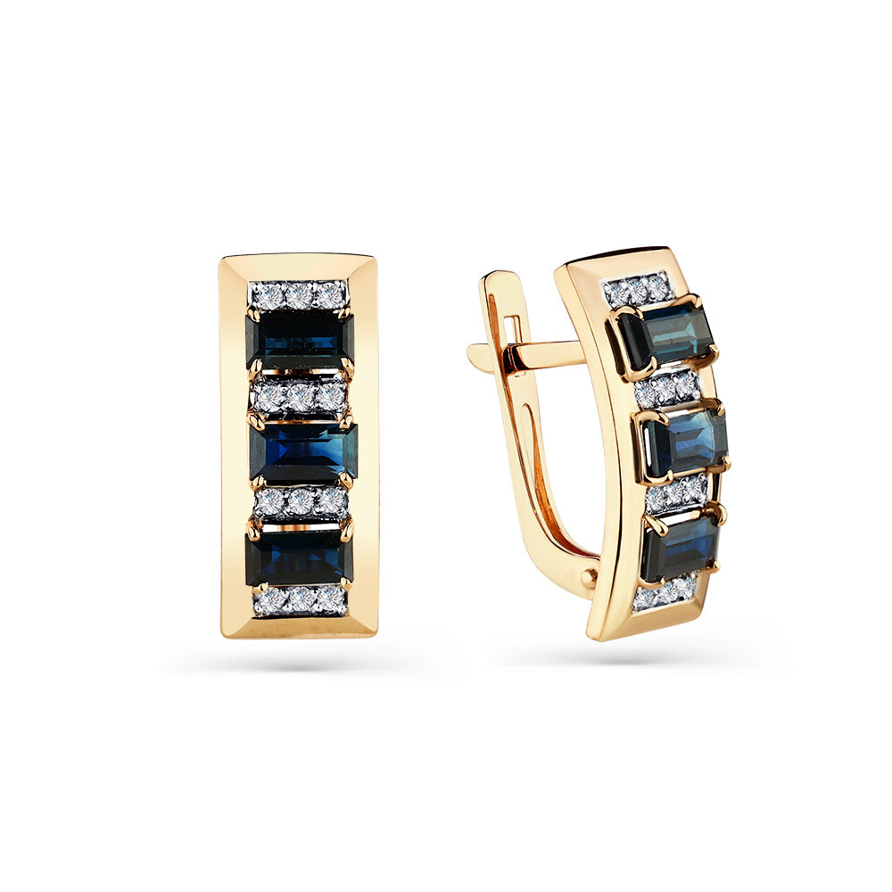 Серьги, красное золото, 585 проба, сапфир, бриллиант