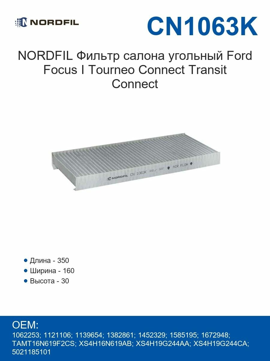 NORDFIL Фильтр салона угольный Ford Focus I Tourneo Connect Transit Connect