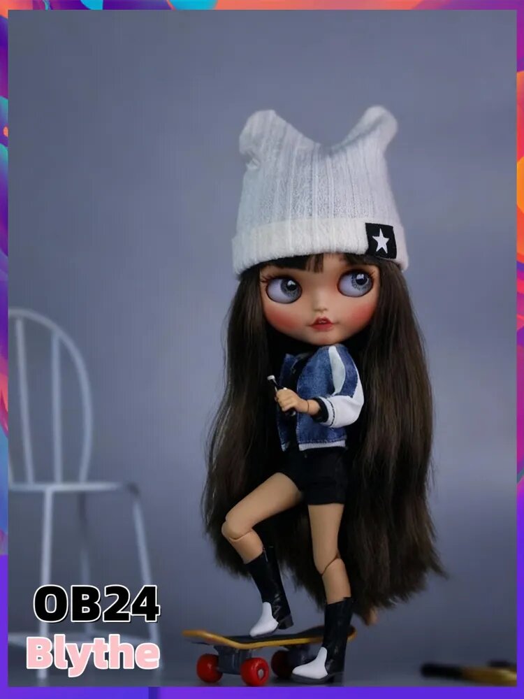 Шарнирная кукла Блайз Blythe на теле OB24, 30 см Полный комплект: парик, глаза, одежда Дизайнерский макияж