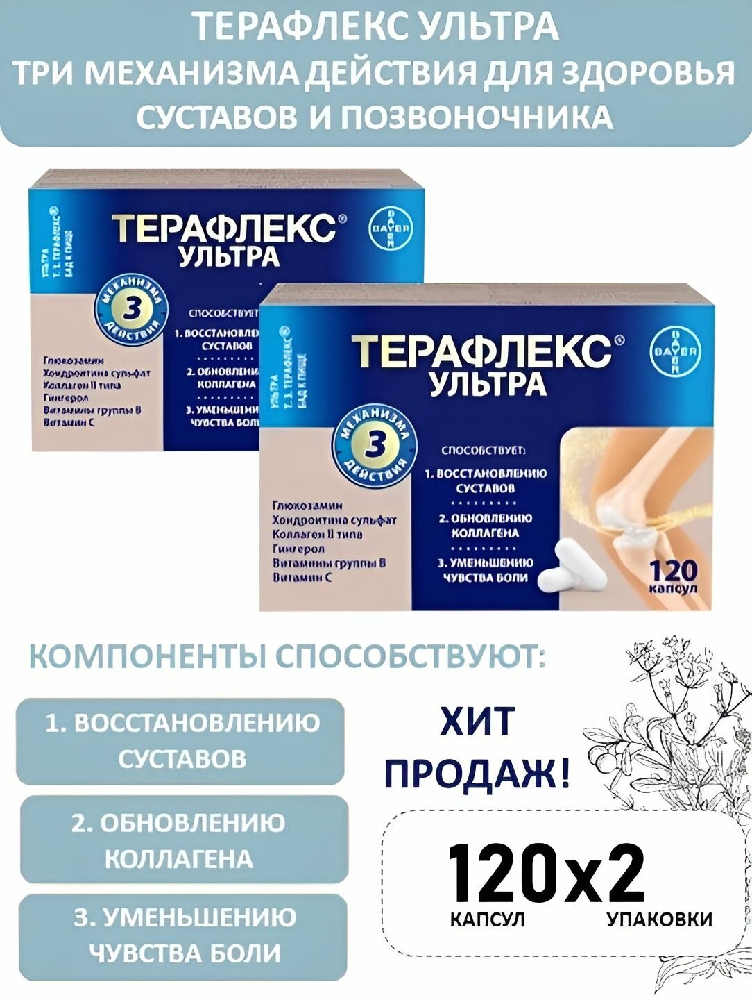 Терафлекс ультра капсулы для уменьшения боли и восстановления суставов, 240 капсул