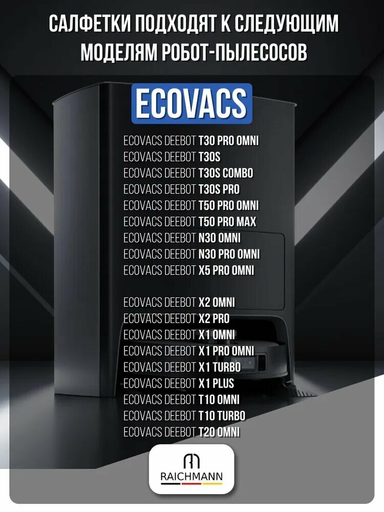 Сменные салфетки, тряпки МОП подходят для робота-пылесоса ECOVACS T30 Pro Omni, T30S Pro, N30 Omni - 4 шт