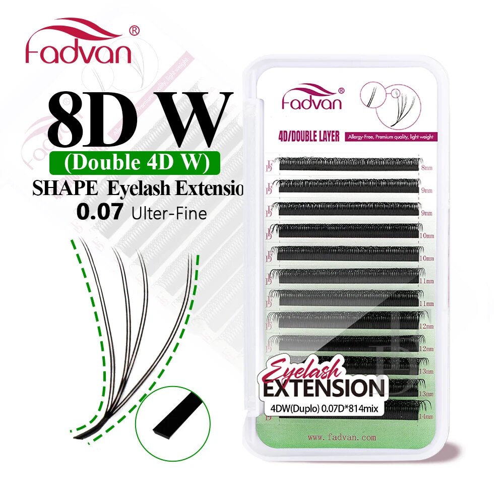 Fadvan 8D ресницы фановые, изгиб D, 14 мм