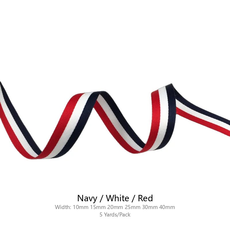 Лента триколор Navy/White/Red, 5 ярдов, 10-40 мм