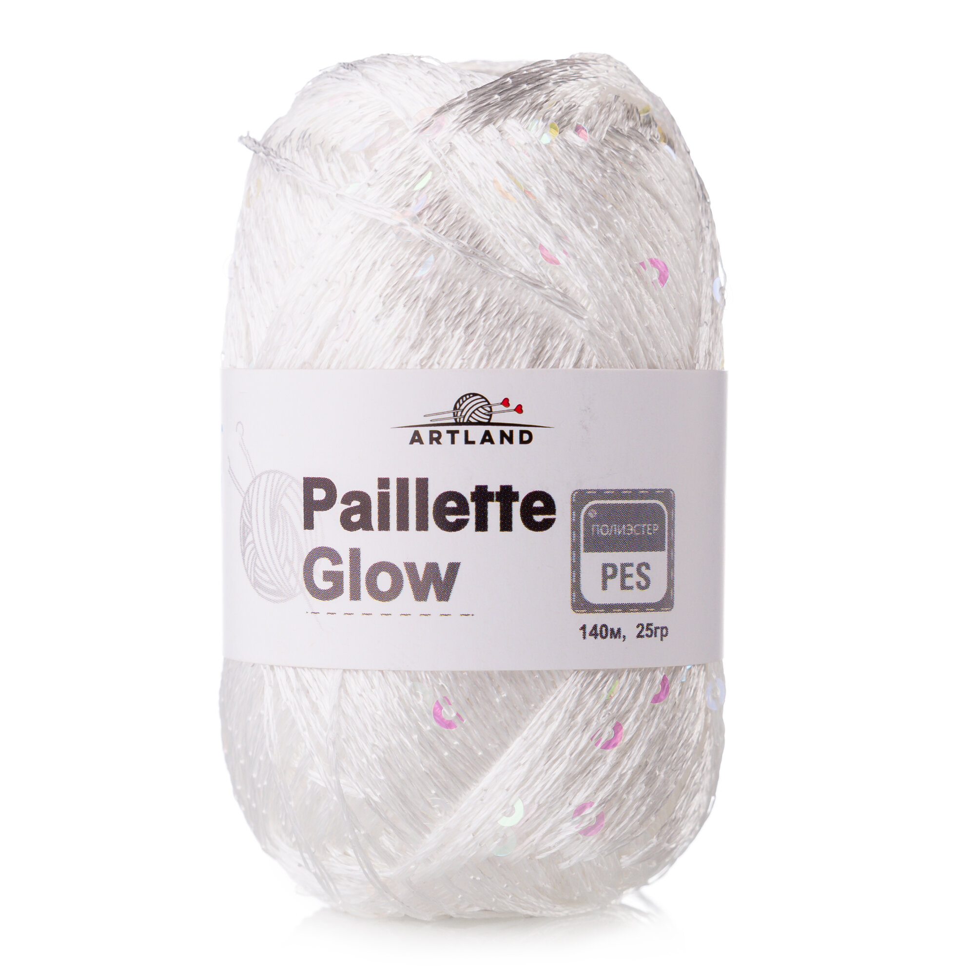 Пряжа Artland Paillette Glow Добавочная нить с пайетками 01 ультрабелый (25г/140м, упаковка 10 мотков)