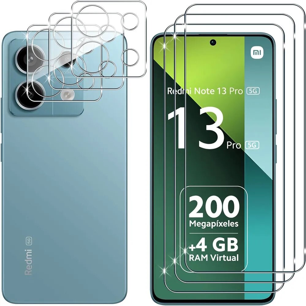 Протектор экрана для Xiaomi Redmi Note 13 Pro 5G/Poco X6 5G, 3 шт. закаленное стекло 3D полное покрытие + 3 шт. индивидуальная защита объектива, без пузырьков, легко устанавливается