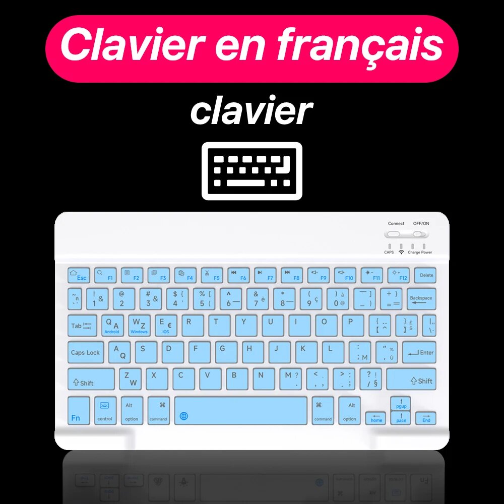 Беспроводная Bluetooth клавиатура для iOS Android Windows Розовый, French 2