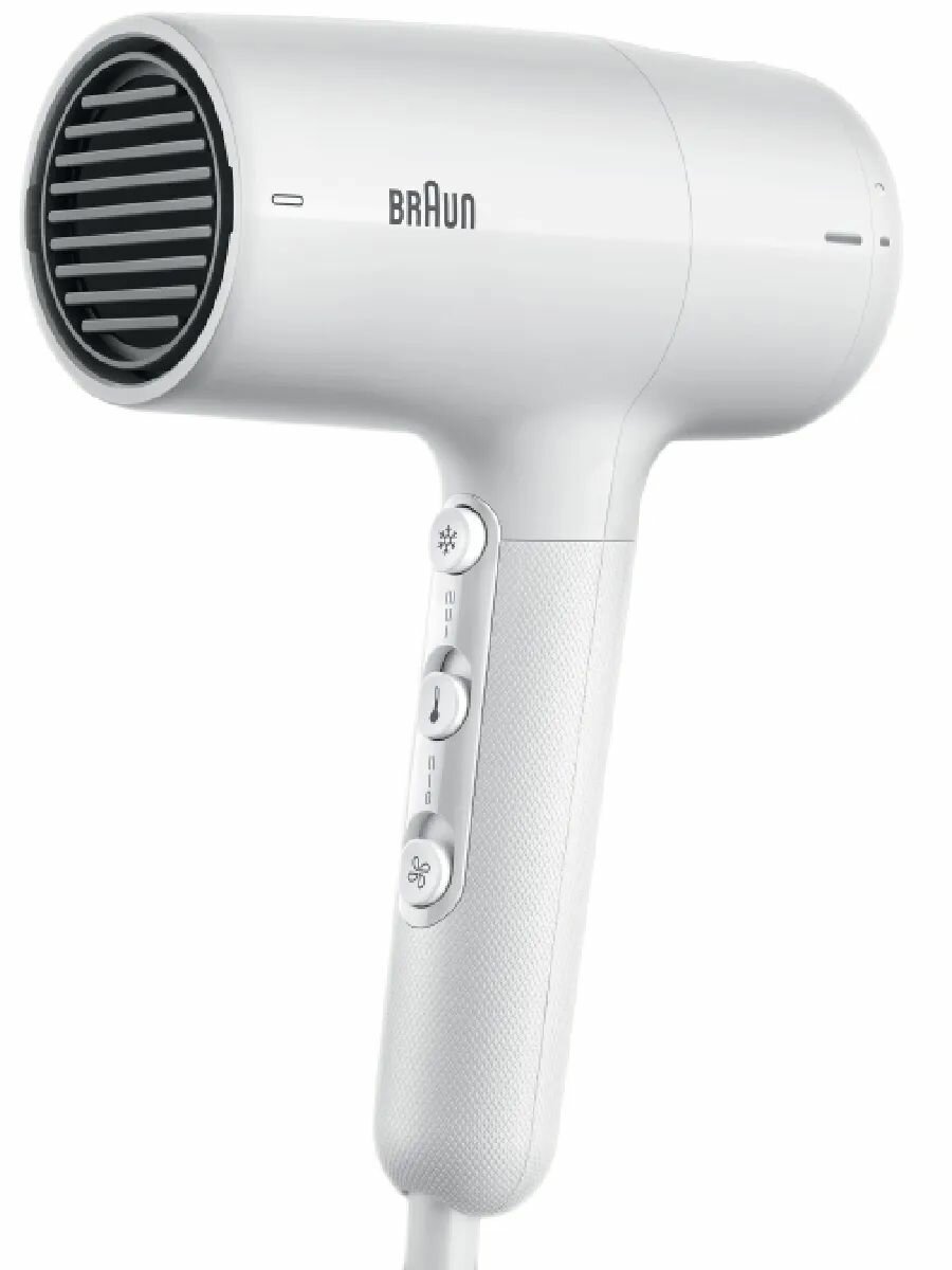Фен для волос Braun BRHD210E, 2100 Вт, 2 скорости, 3 температурных режима, холодный воздух, 1 насадка, белый — фото 1