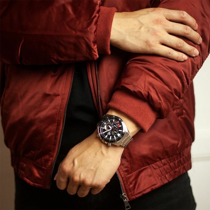Наручные часы CASIO, серебряный, черный, красный — фото 1