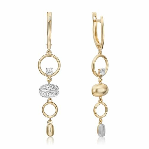 Серьги, комбинированное золото, 585 проба, родирование, топаз