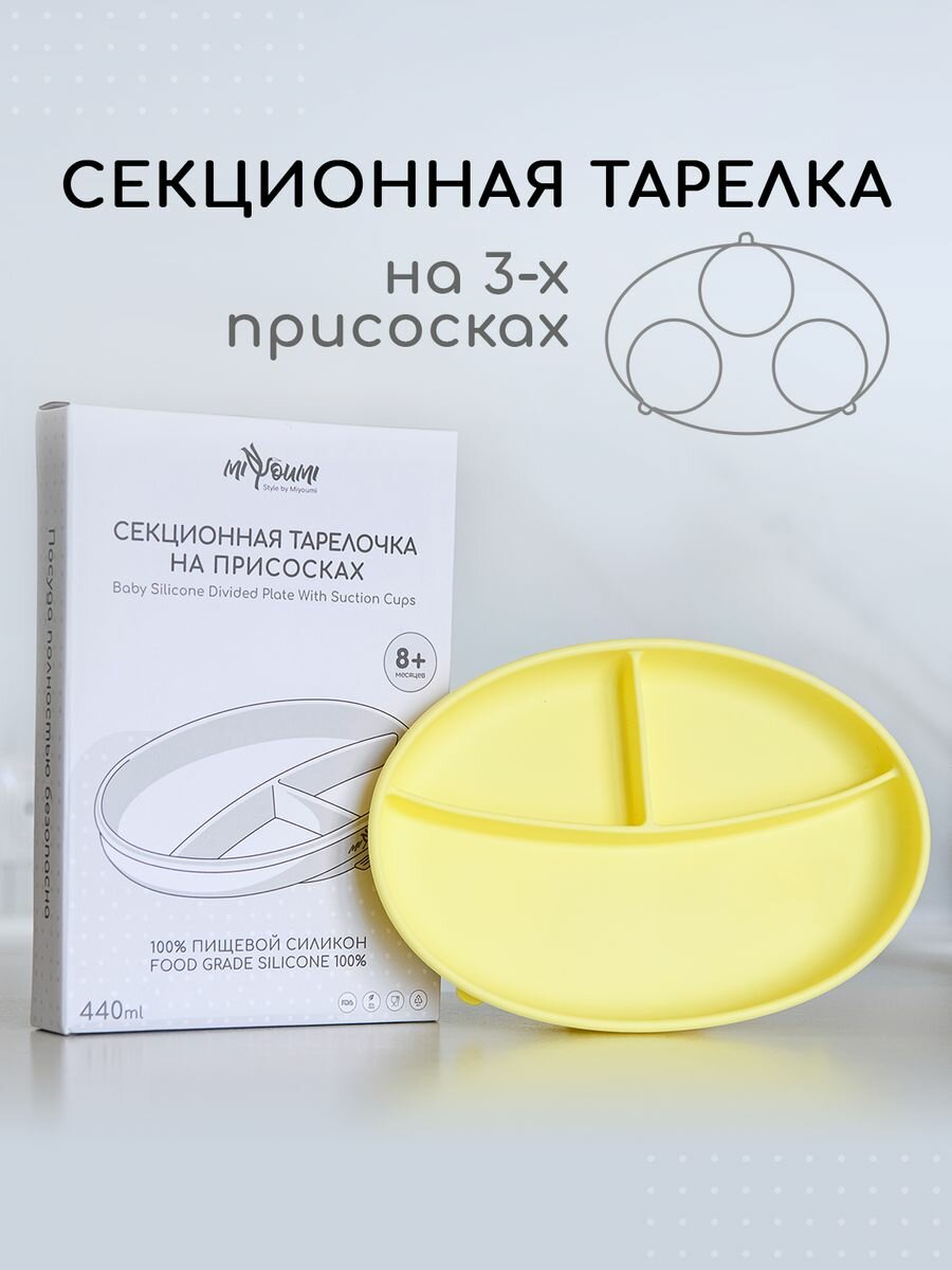 Силиконовая секционная тарелка на присоске Miyoumi, тарелка детская