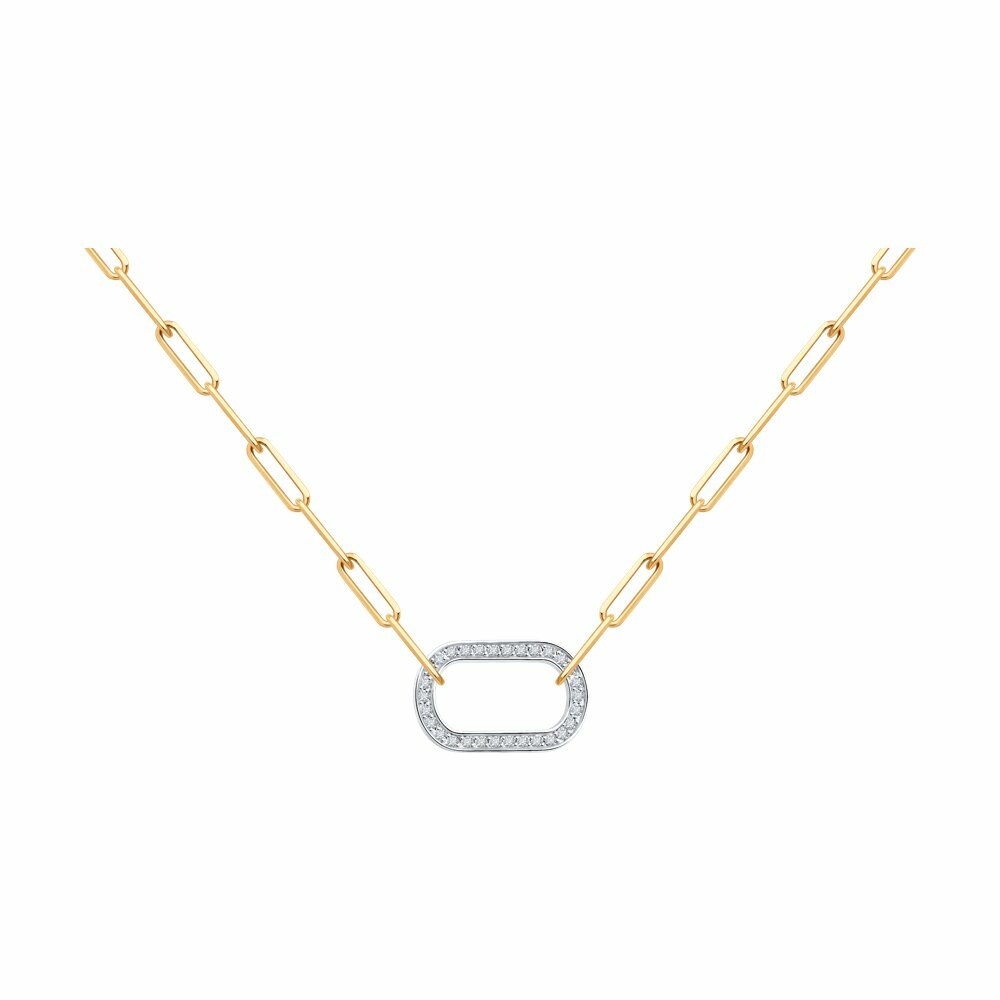 Колье, комбинированное золото, 585 проба, бриллиант