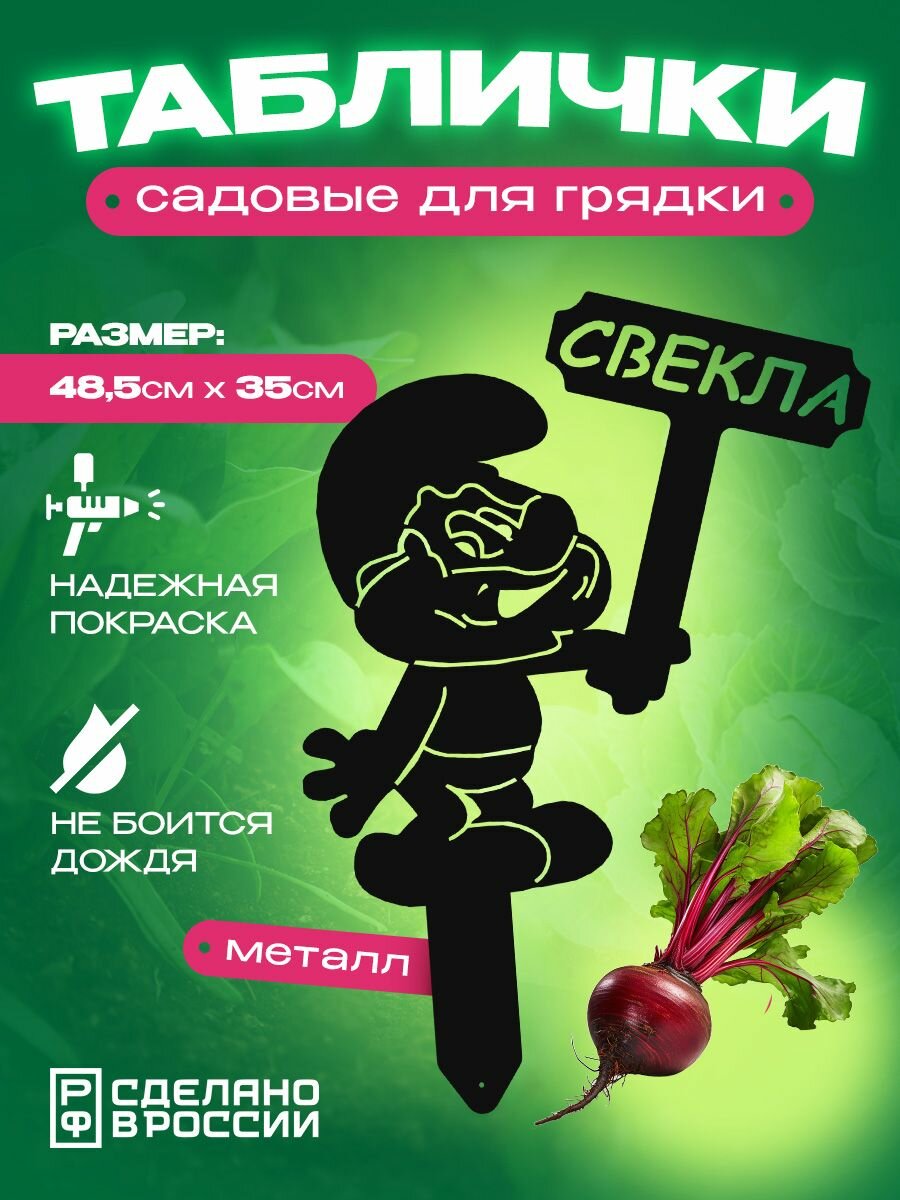 Табличка на грядку Свекла, фигура садовая, черная