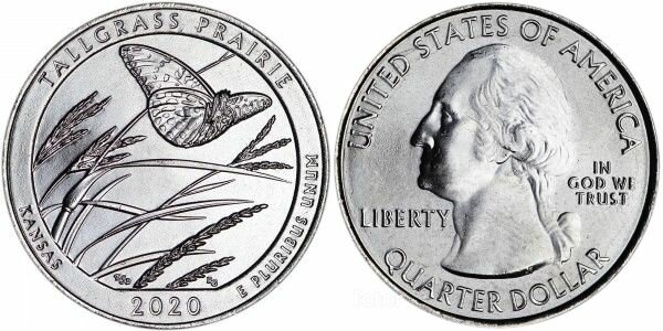США 25 центов 2020 Квотеры Парки США 55 - Национальный заказник Таллграсс Прейри
