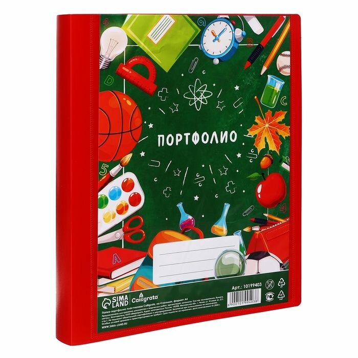 Папка-портфолио Calligrata "Переменка", А4, пластиковая, на 4 кольцах, для школьника, без вкладышей