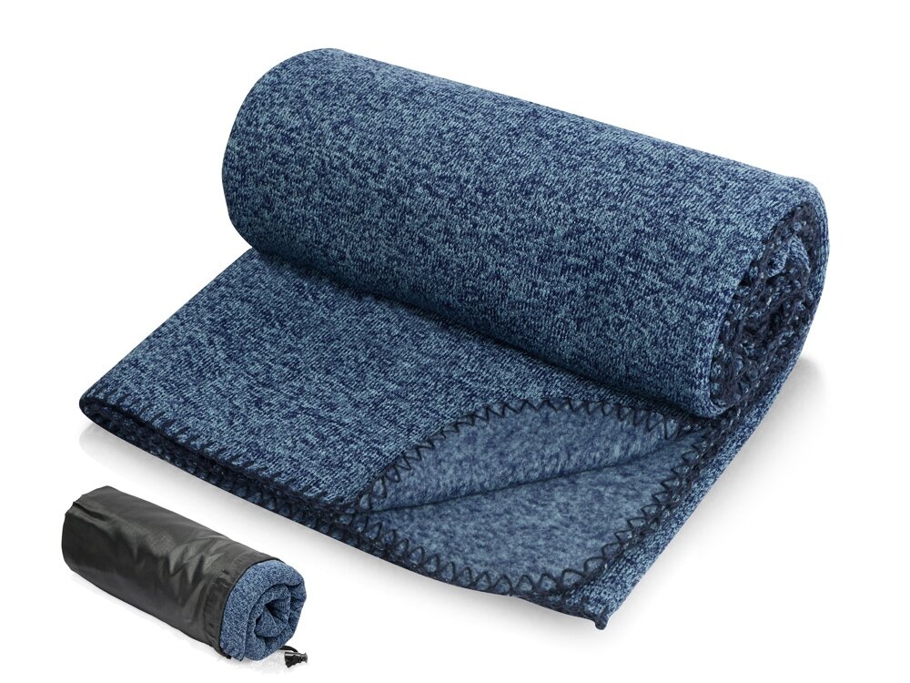 Плед вязаный "Blend" в чехле, размер в развернутом виде 120х135 см, цвет синий