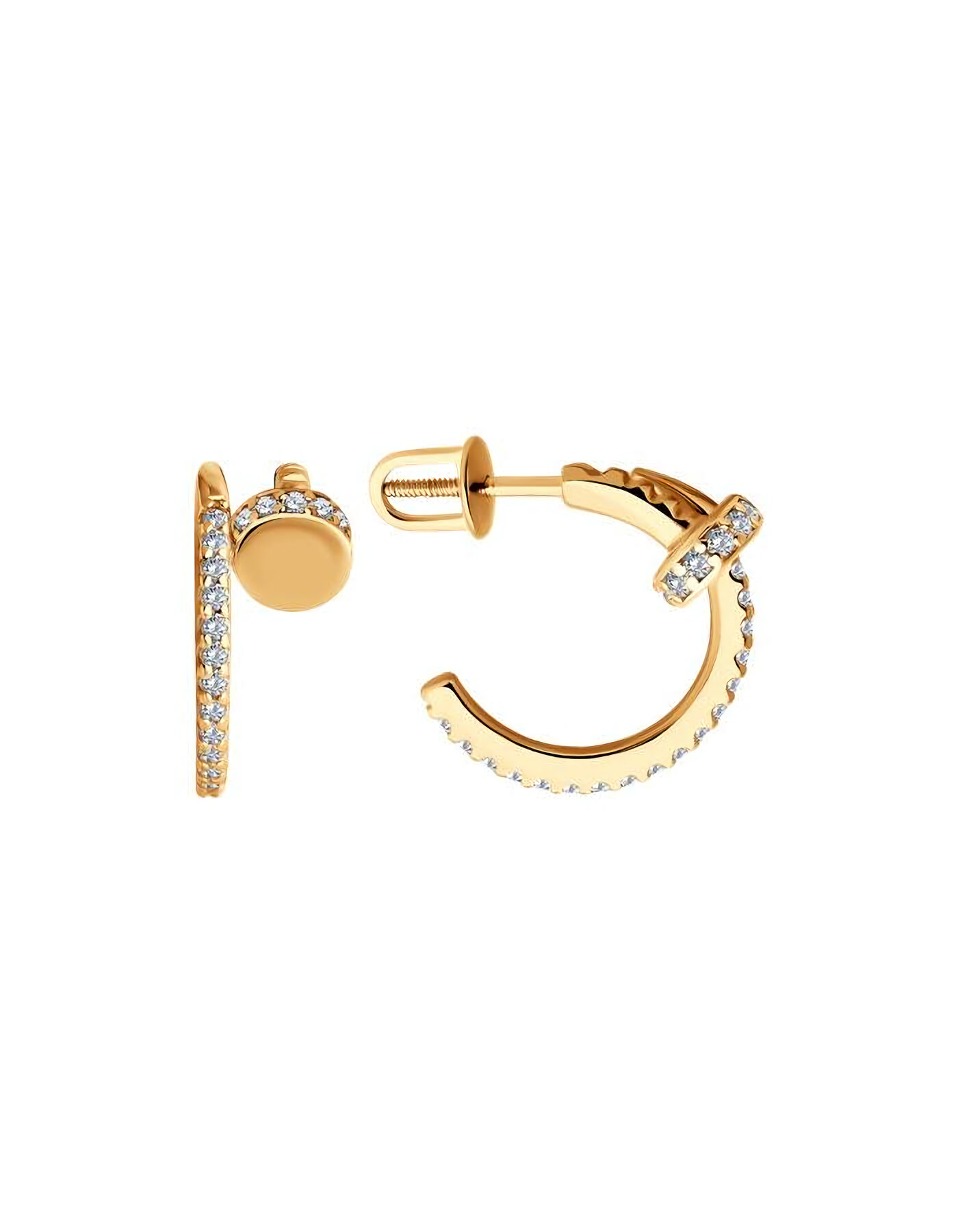 Серьги пусеты, серебро, 925 проба, золочение, фианит