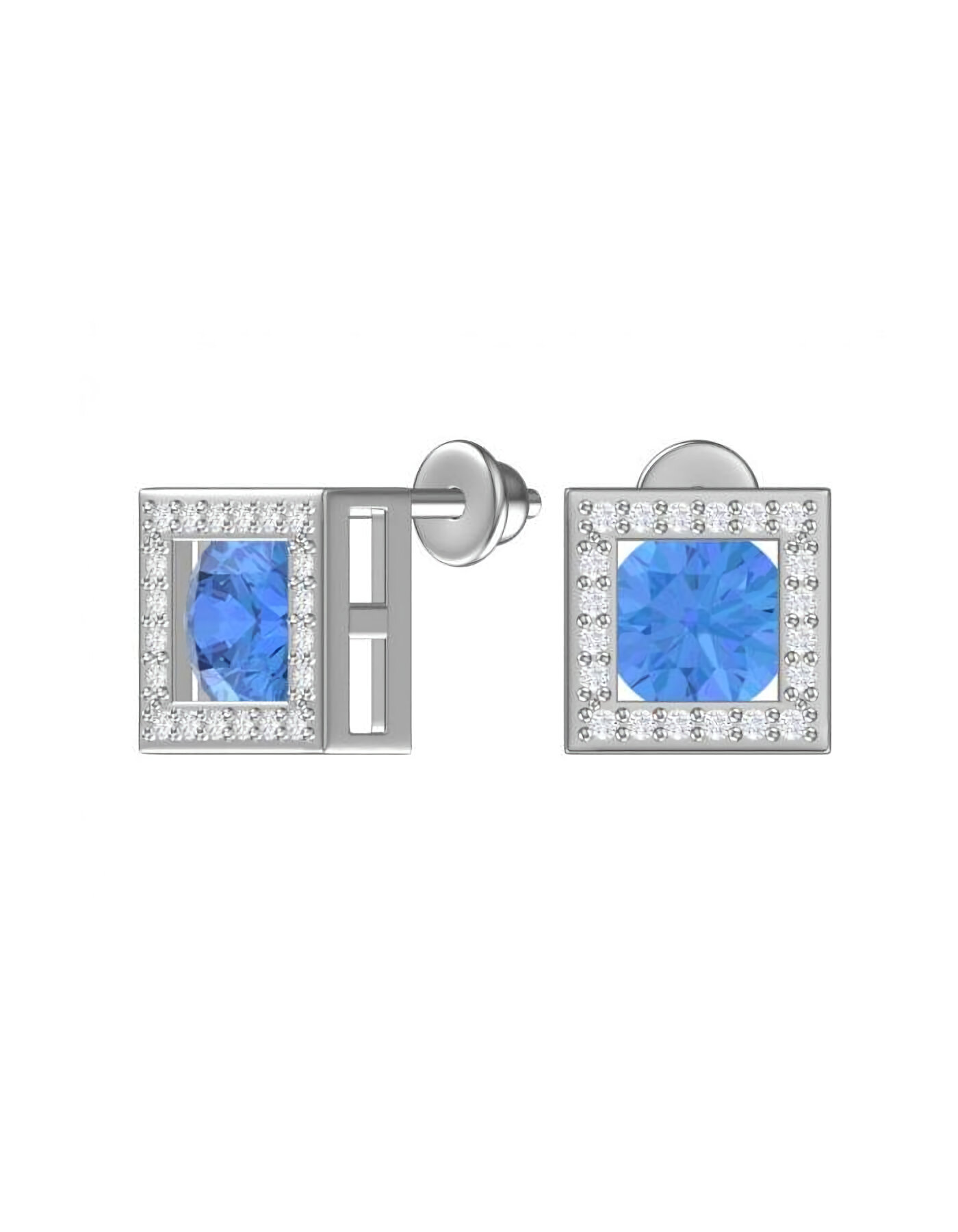 Серьги пусеты, серебро, 925 проба, родирование, фианит