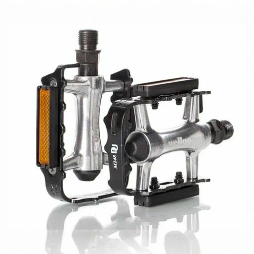 Педали Wellgo MTB алюминиевые со стальной рамкой, 100x63x24мм, резьба 9/16", полимерные подшипники, черно-серебристые
