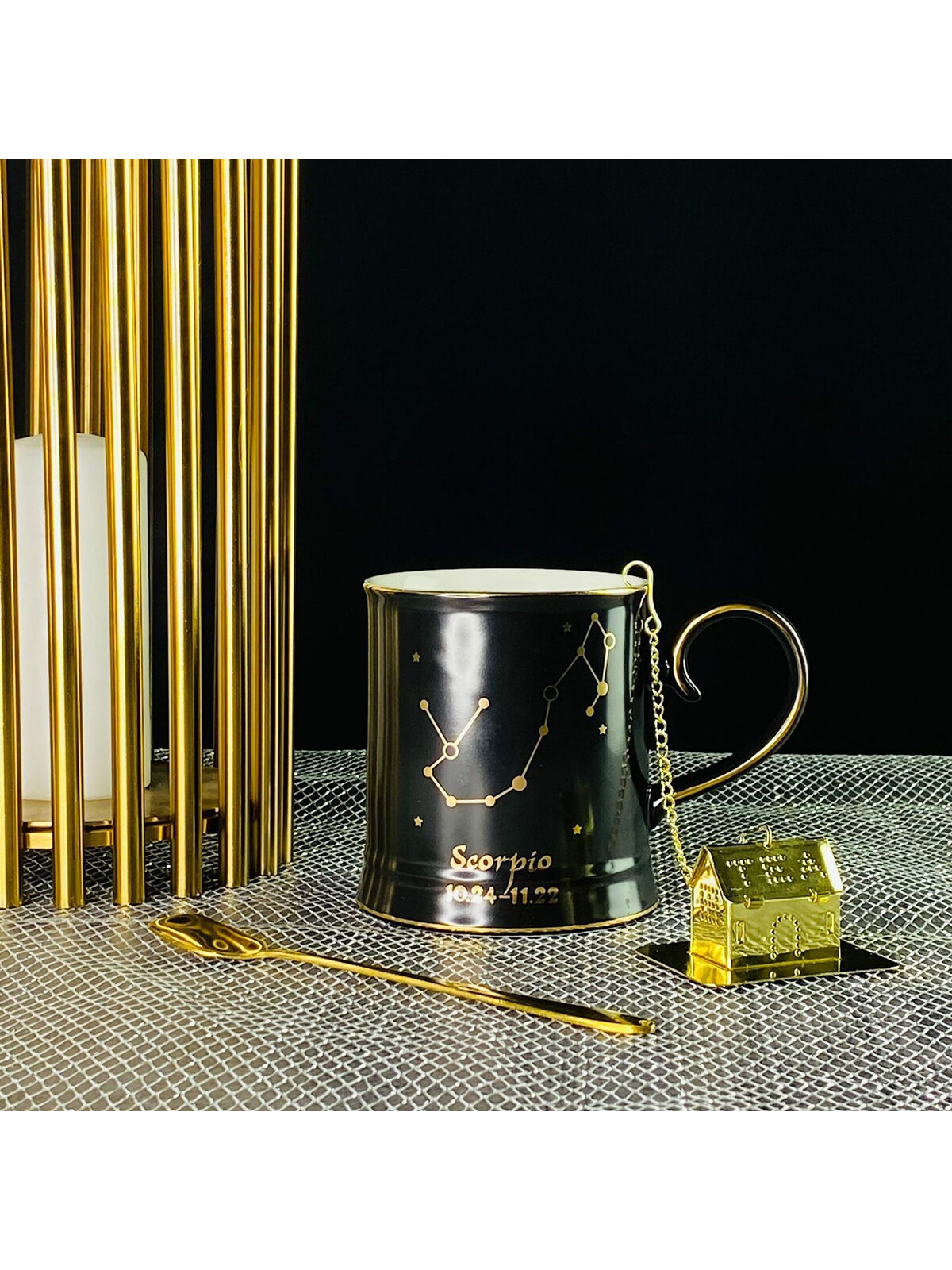 Кружка с фильтром и ложкой Lenardi Скорпион, фарфоровая, 360 мл