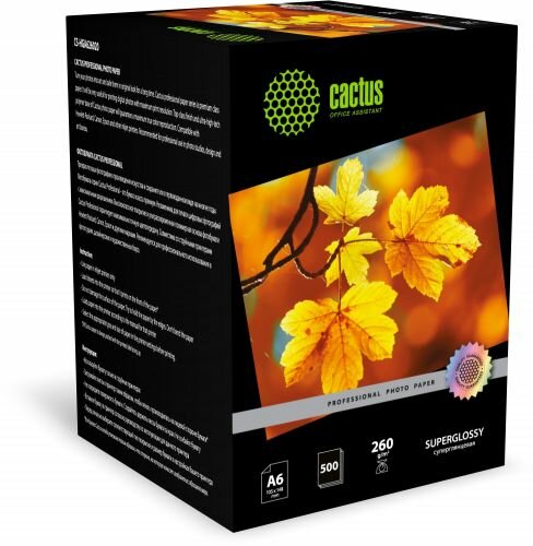 Cactus Фотобумага Prof CS-HGA6260500 A6/260г/м2/500л./белый глянцевое для струйной печати