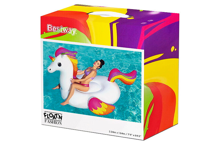 Надувной матрас-плот для плавания BESTWAY "единорог" с ручками 224х164см, до 90кг, уп.3