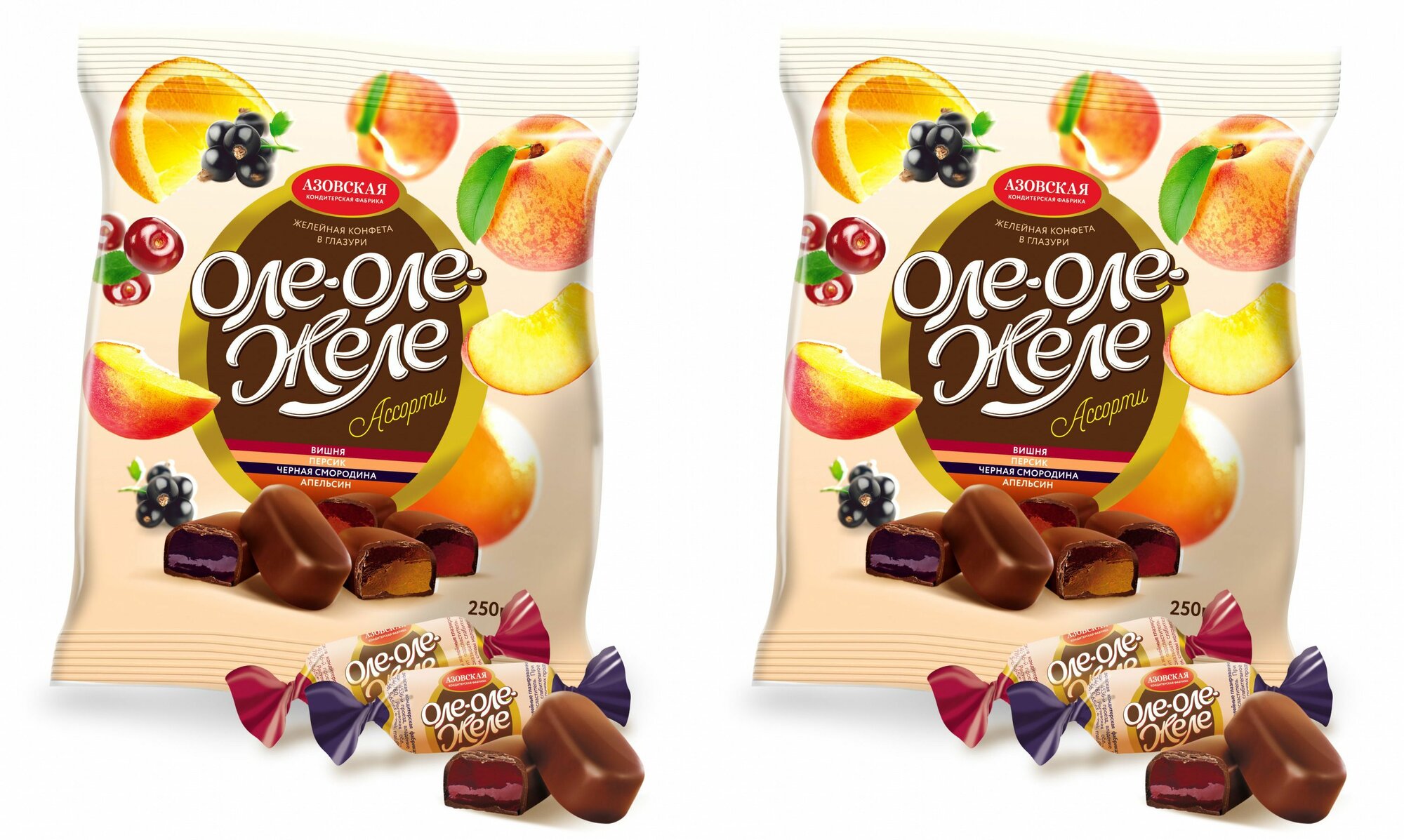 Азовская кондитерская фабрика Конфеты желейные глазированные "Оле-Оле-Желе" 250г, 2уп.