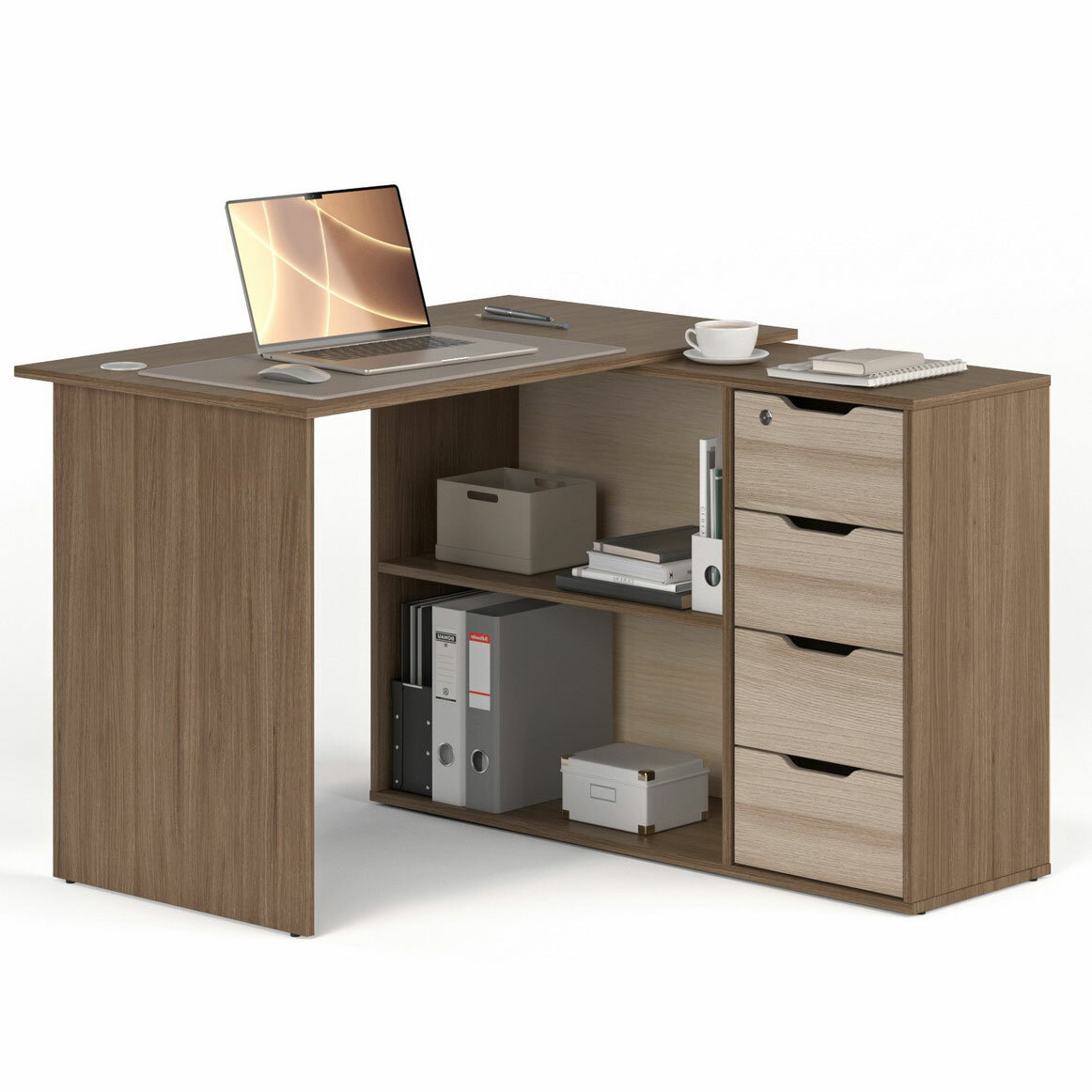 Угловой письменный стол 007093П (цвет: ясень тёмный + ясень светлый)