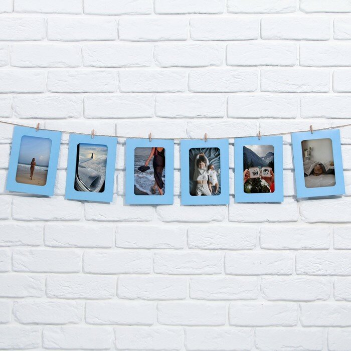 Гирлянда для фотографий с прищепками Голубая , 6 шт.