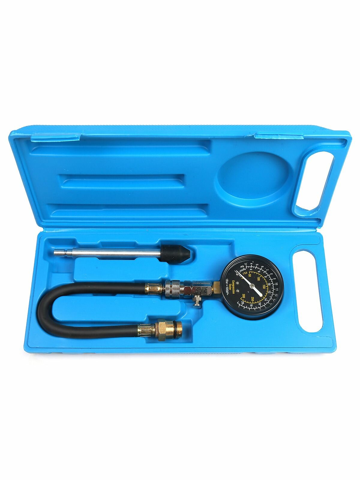 Компрессометр для бензиновых двигателей, 2 предмета, в кейсе (20 атмосфер) (23399)