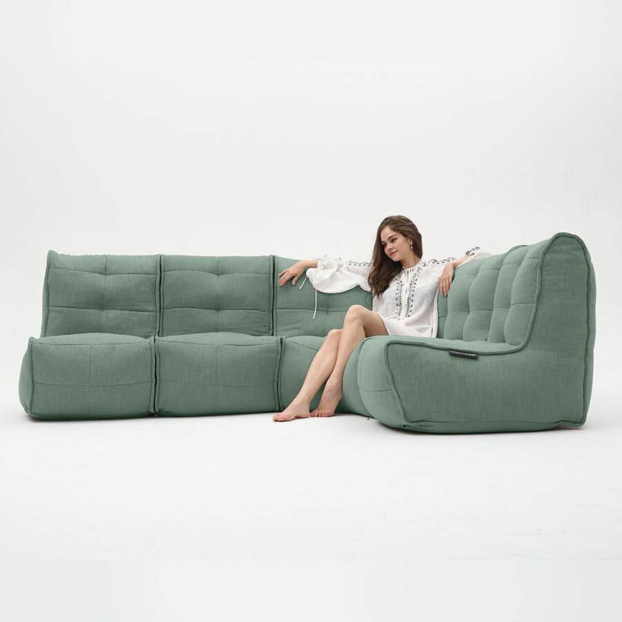Бескаркасный модульный угловой диван Mod4 L Sofa - Pepper Mint (шенилл, серо-зеленый) - для небольших помещений: для дома, дачи, офиса (нераскладной)