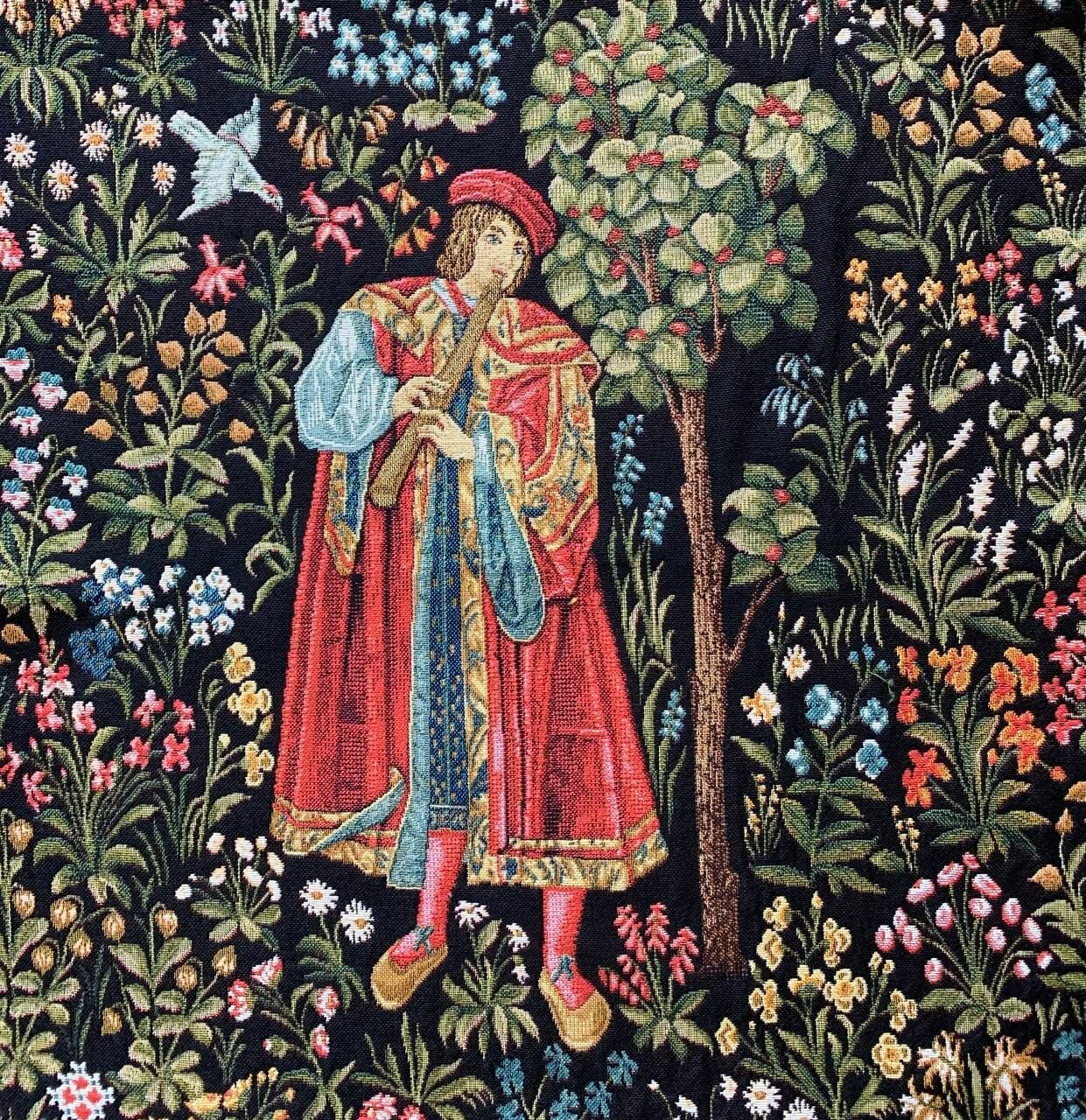 Гобелен средневековый, гобелен без рамы 45х45 см / "Портрет. Музыкант"