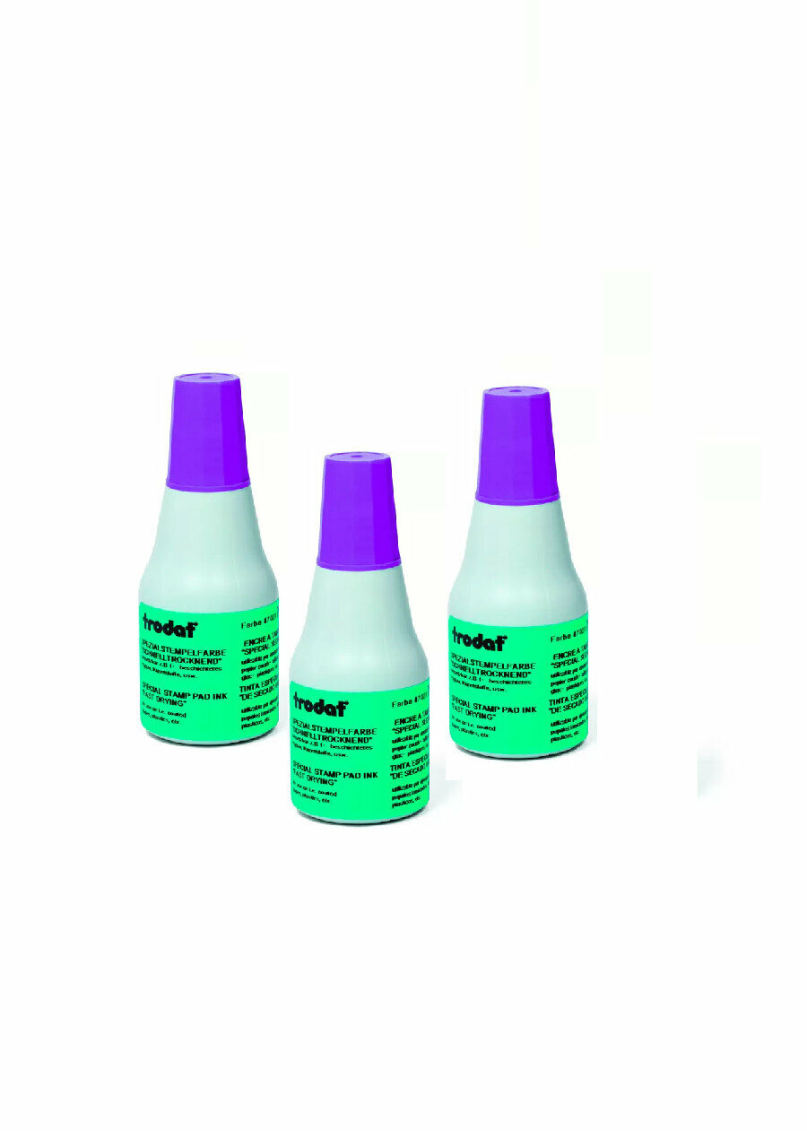 Штемпельная краска TRODAT быстросохнущая 25 мл, фиолетовая 7021ф (комплект 3 штуки)
