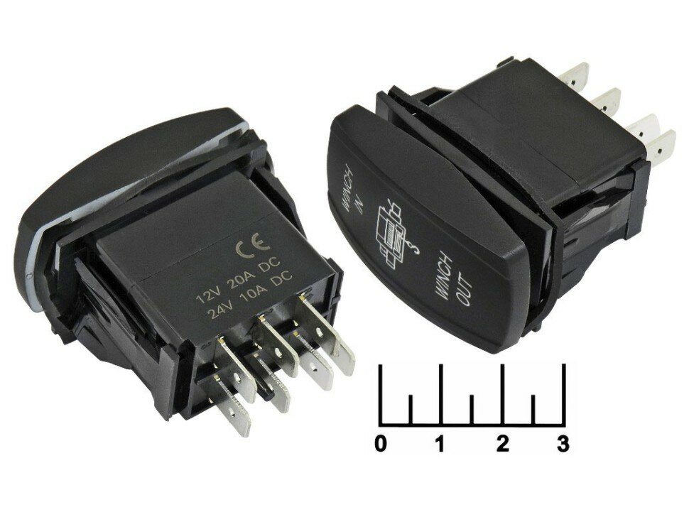 Выключатель 24/10 24V 10A RK1-06 черный LED синий без фиксации 7 конт 3-х позиционный YJ (лебедка)