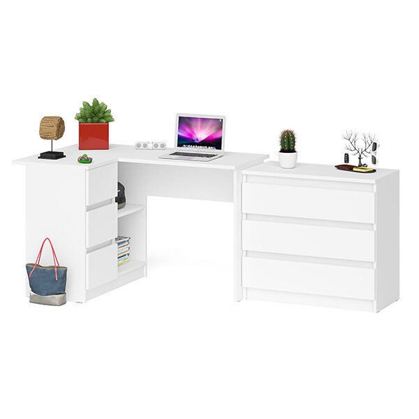 Стол компьютерный Мори МС-16 левый + Комод МК800.1, цвет белый