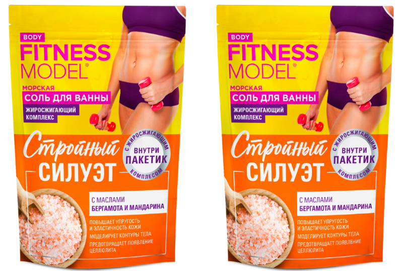 Соль для ванн морская Фито косметик Fitness Model body Стройный силуэт, 500 г, 2 шт