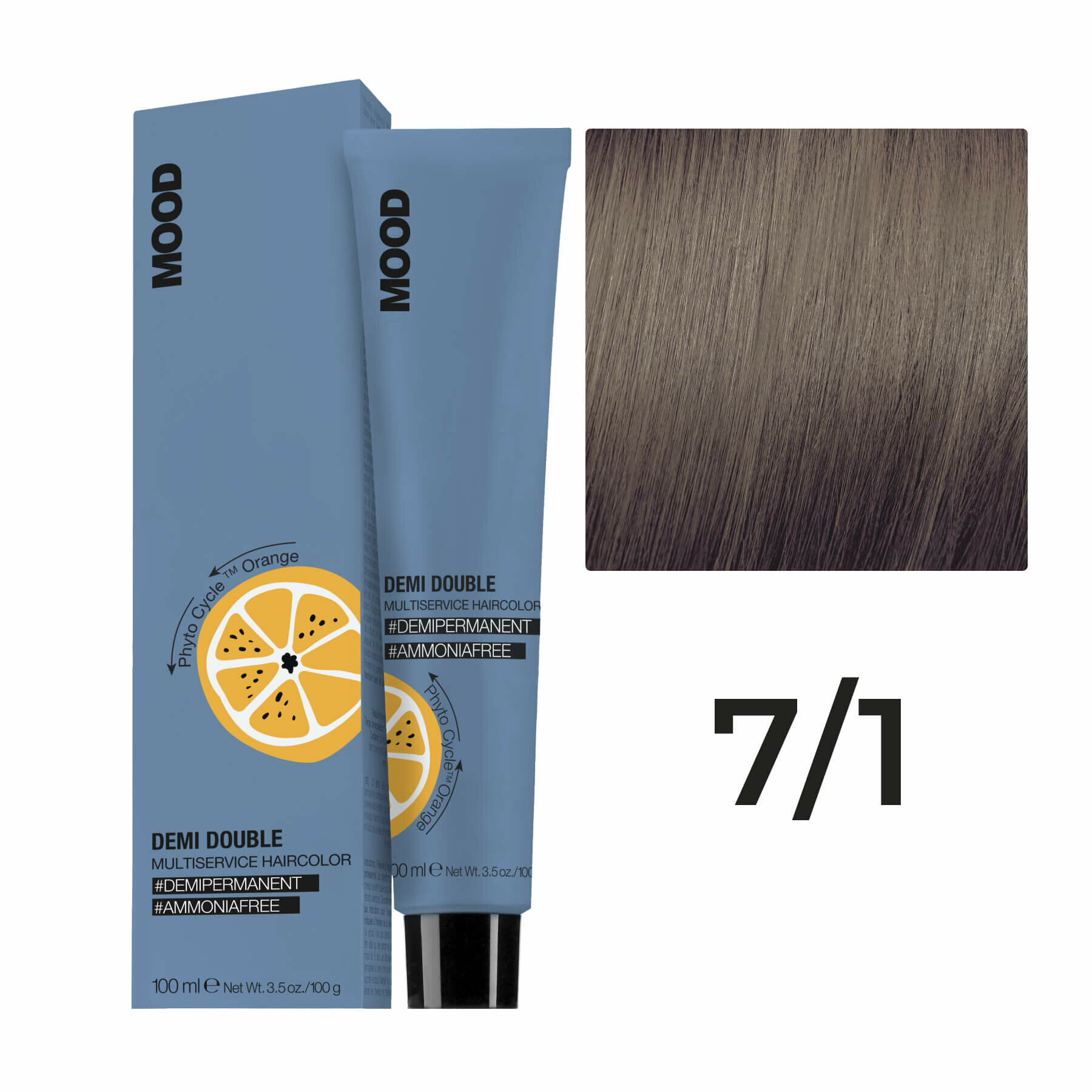 Краска для волос профессиональная без аммиака Mood Demi Double 7.1 Русый Пепельный 100 мл