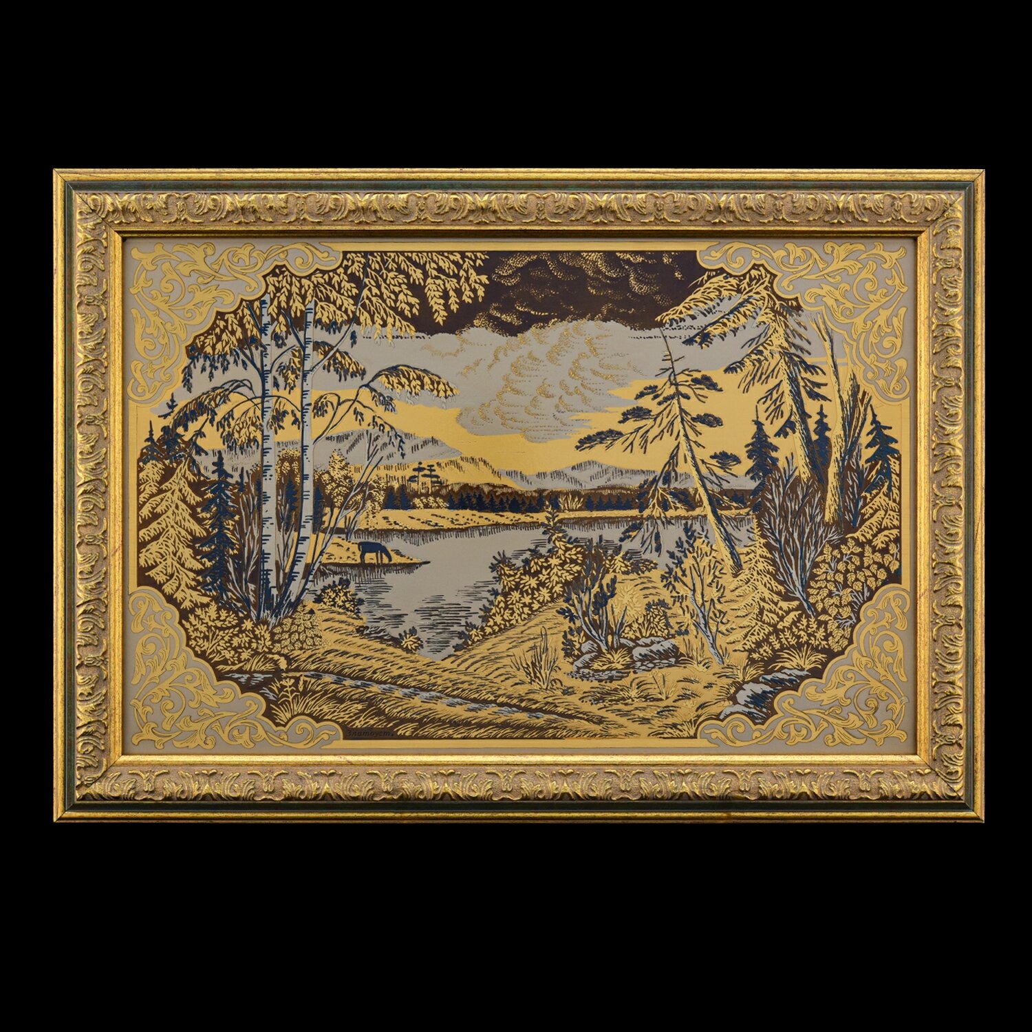 8540/834 Златоуст гравюра "Тихий вечер" в раме