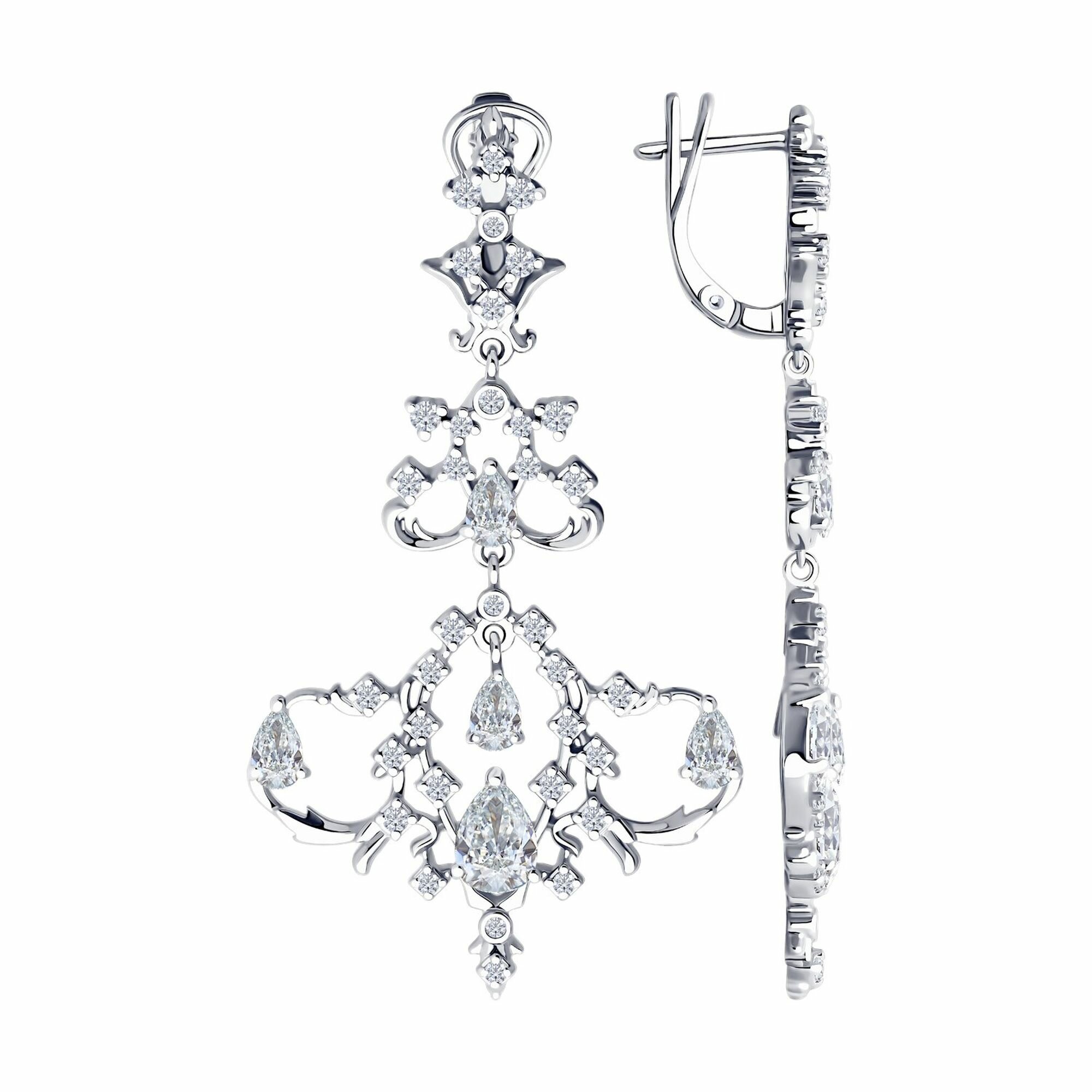 Серьги, серебро, 925 проба, родирование, фианит
