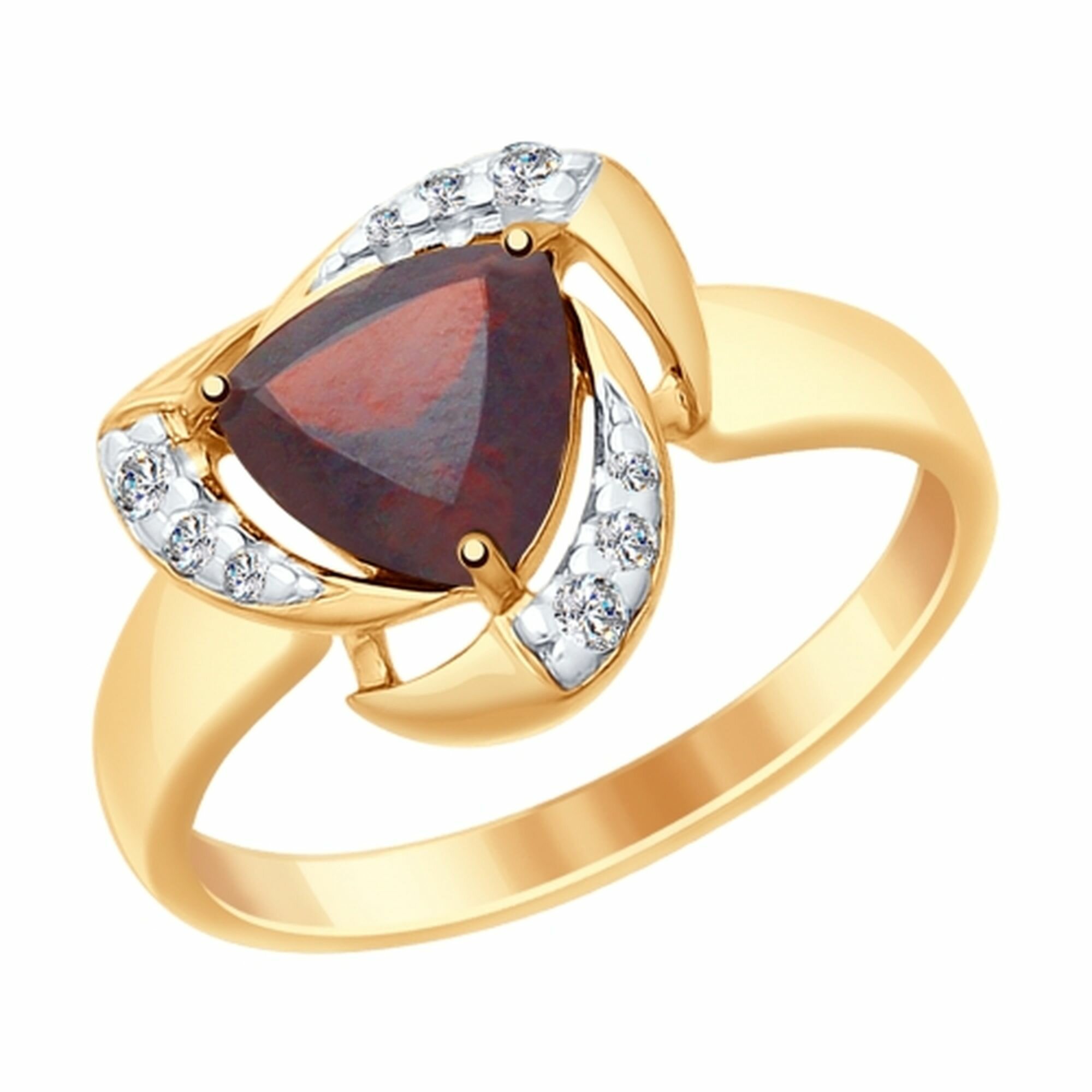 Кольцо, серебро, 925 проба, золочение, фианит, гранат