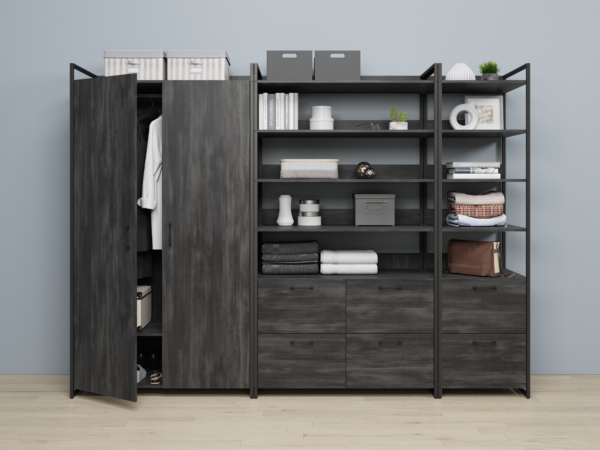 Гардеробная система Urban Лофт 01 Черное/Северное дерево темное