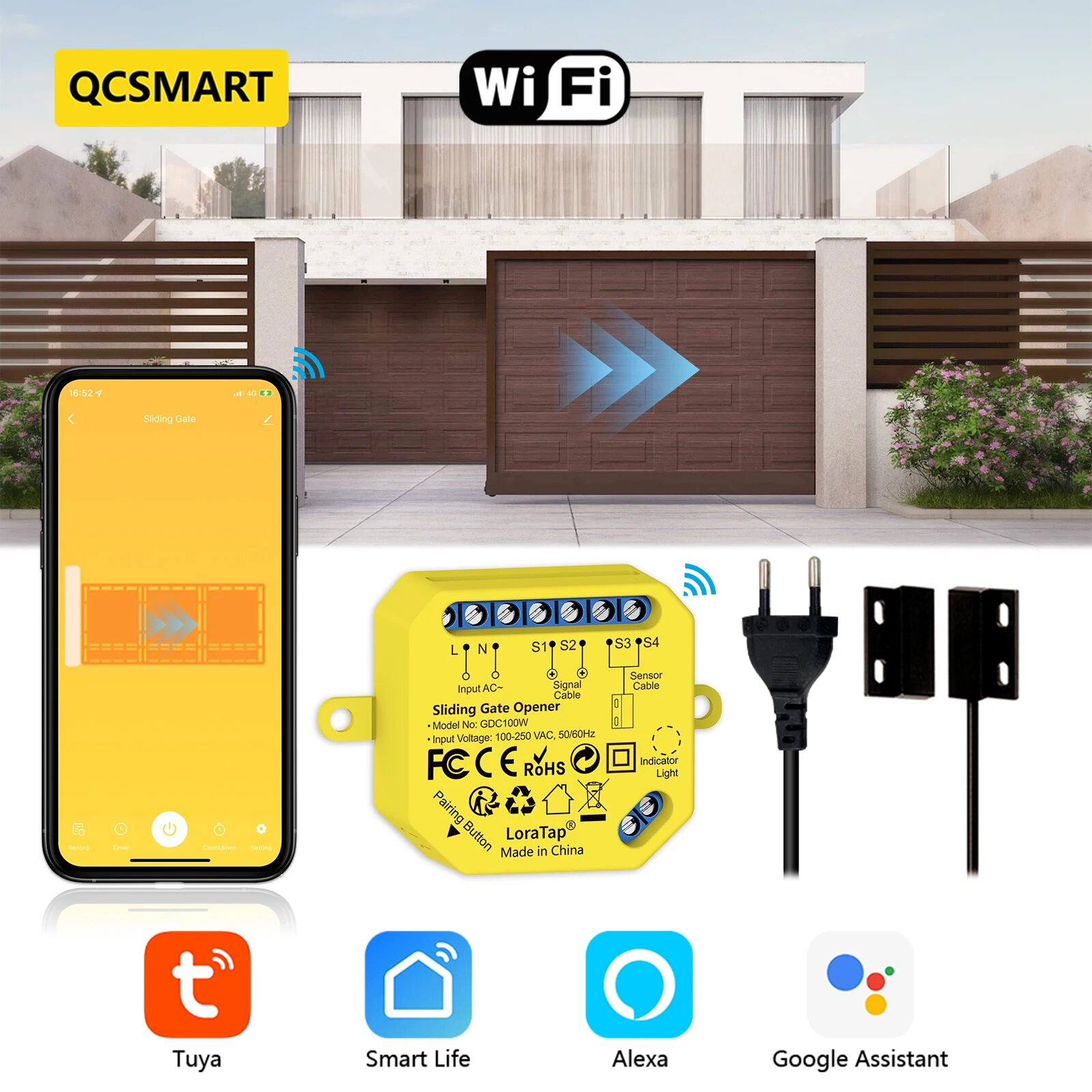 QCSMART WiFi Контроллер для раздвижных ворот EU plug