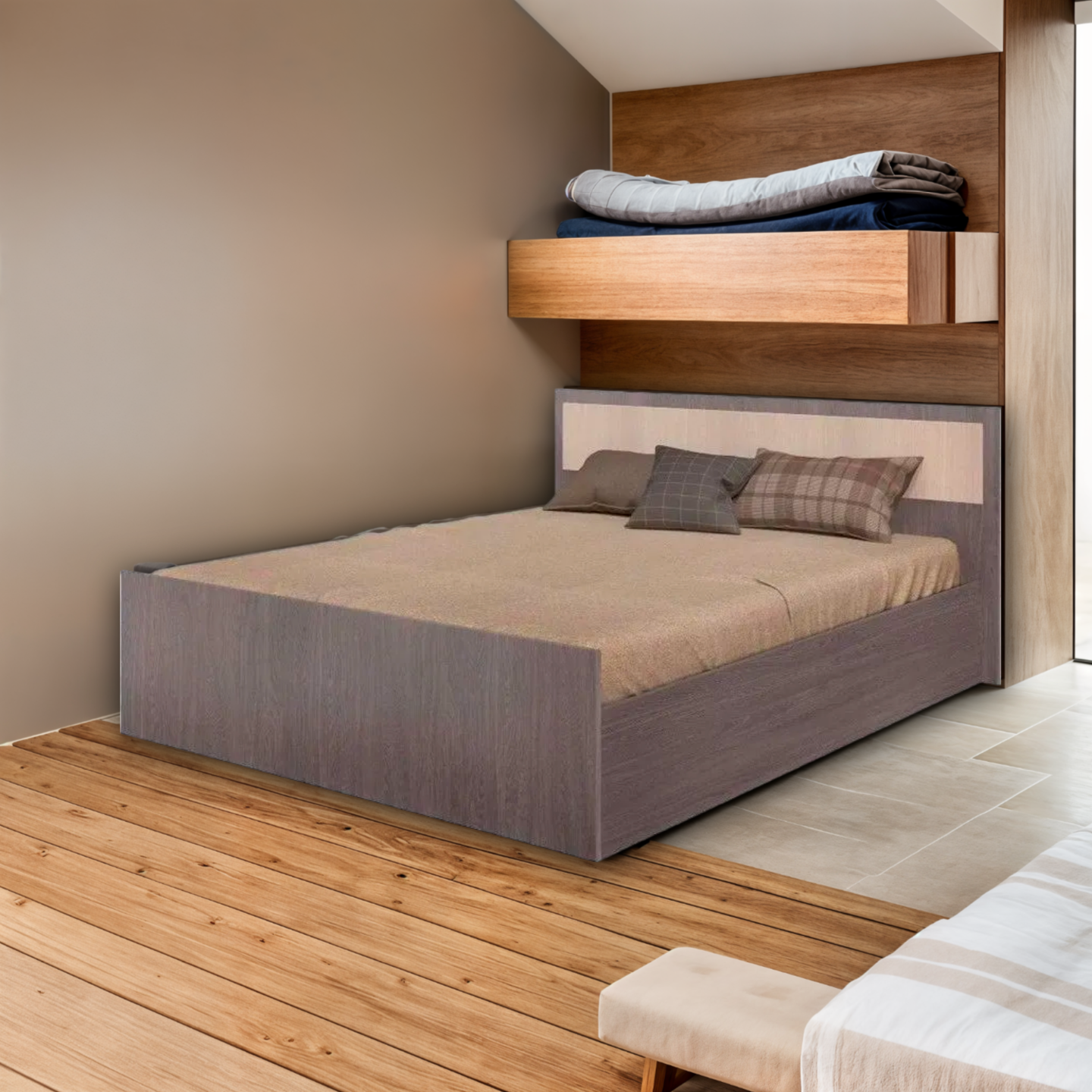 Двуспальная кровать Фиеста 140x200, ЛДСП, ясень шимо светлый/темный