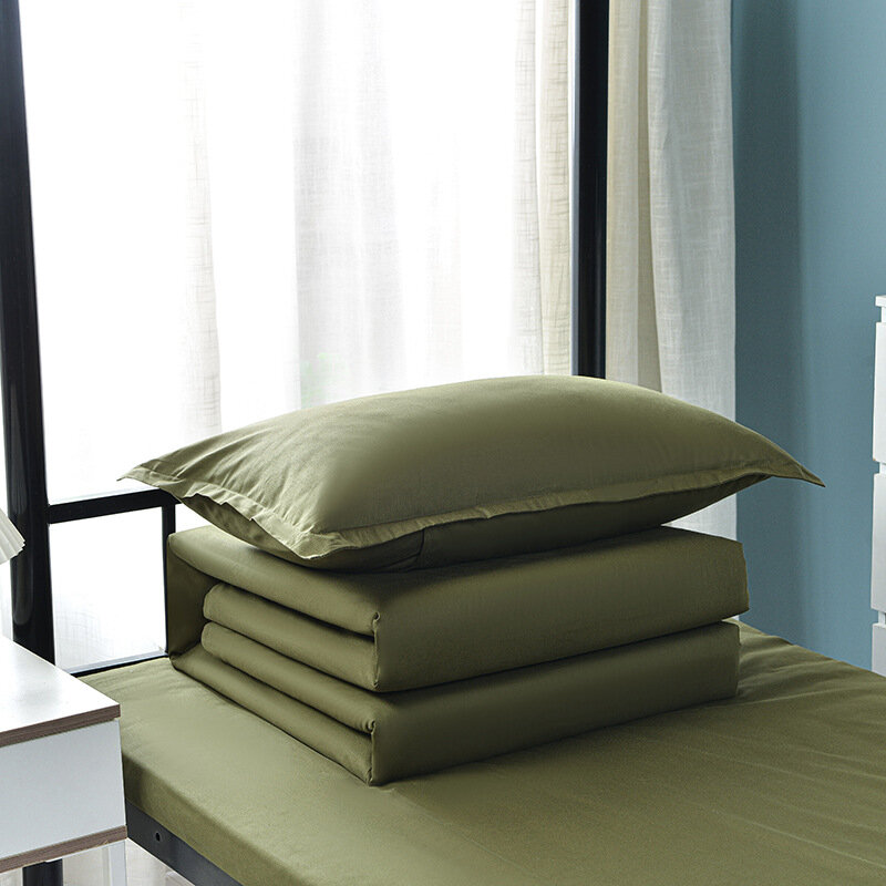 Хлопковый набор из трех предметов постельного белья для студенческого общежития [Военный зеленый] Чистый хлопок,