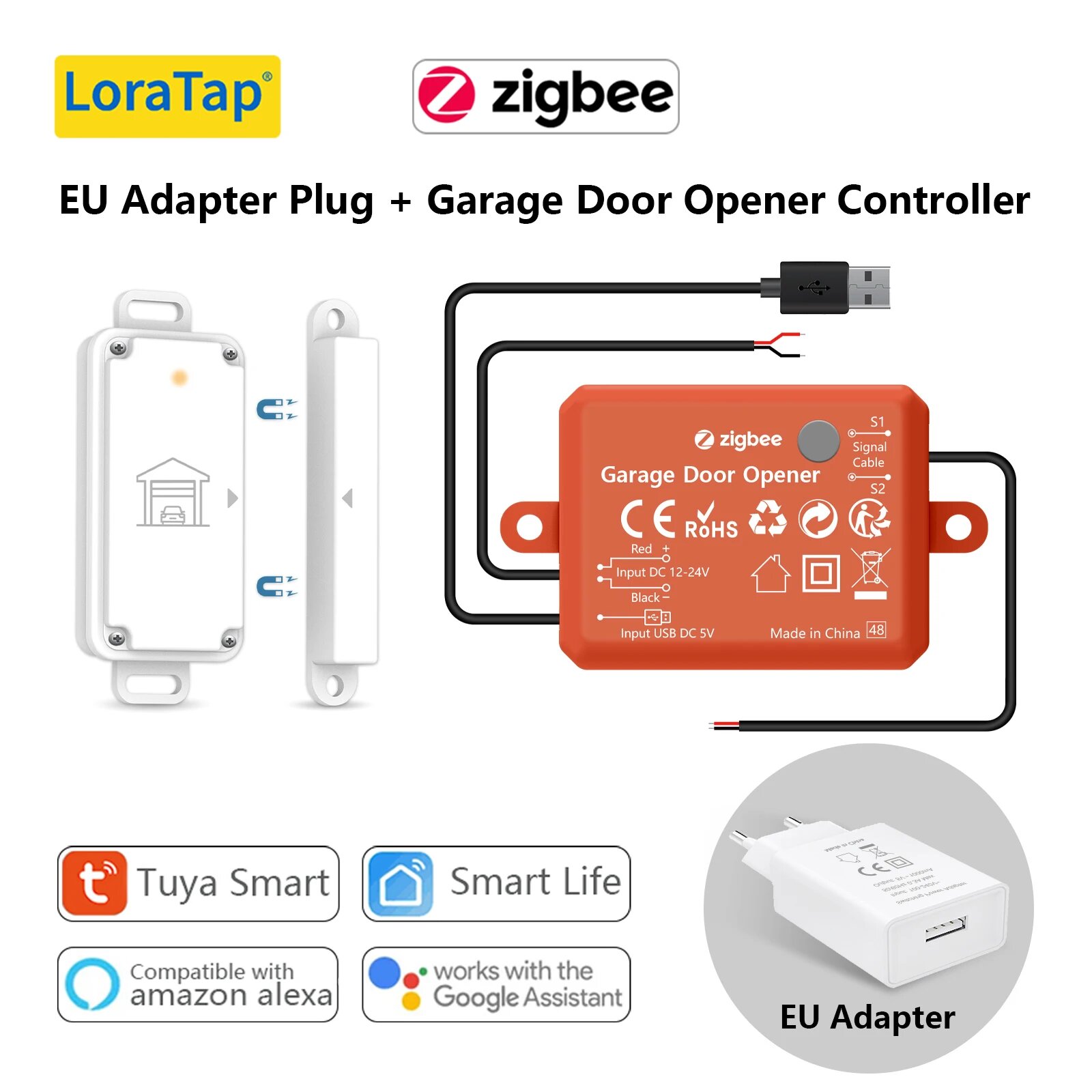 LoraTap ZigBee Garage Door Opener с EU адаптером